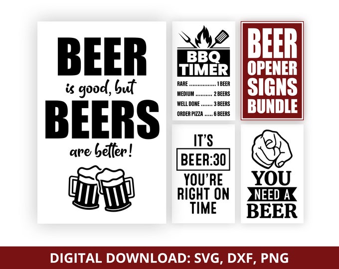 4 Beer Opener Signs Bundle - SVG, DXF & PNG Files for Wood, Laser, Cut ...