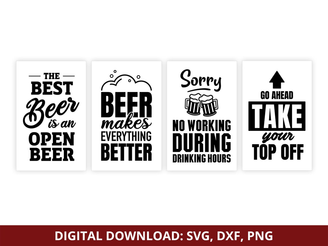 4 Beer Opener Signs Bundle SVG, DXF & PNG Files for Wood, Laser, Cut ...