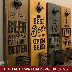 4 Beer Opener Signs Bundle - SVG, DXF & PNG Files for Wood, Laser, Cut ...