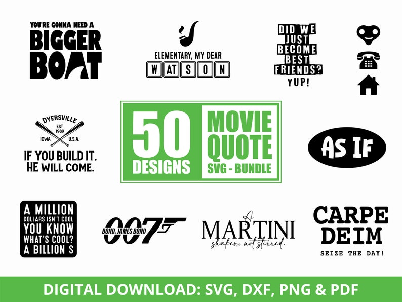 50 SVG Bundle of Unforgettable Movie Lines for Design, Bundle of ...