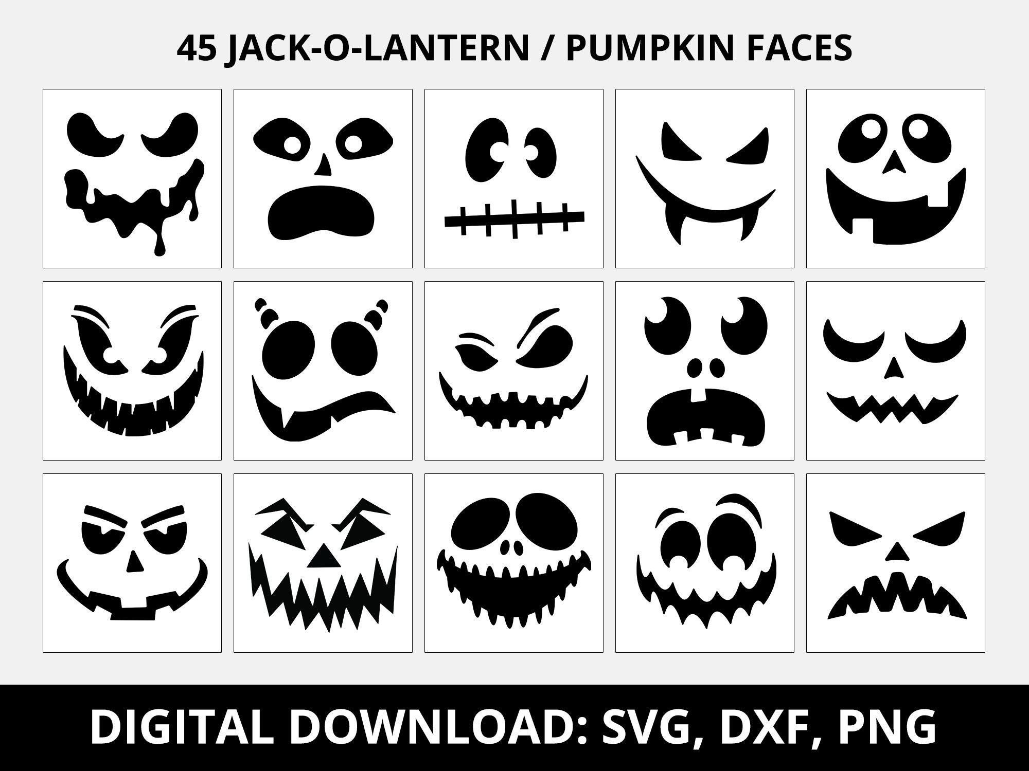 45 Halloween Pumpkin Faces Bundle, Jack-o-lantern Faces, Scary Faces ...