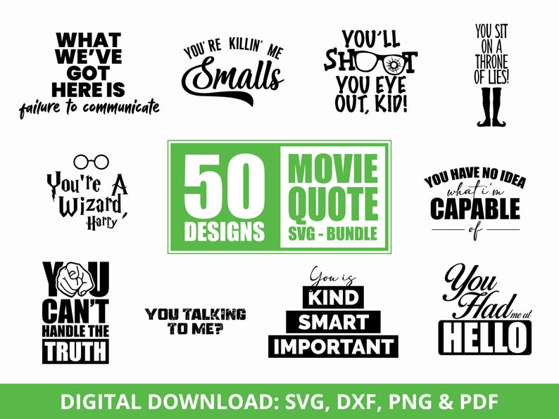 50 SVG Bundle of Unforgettable Movie Lines for Design, Bundle of ...