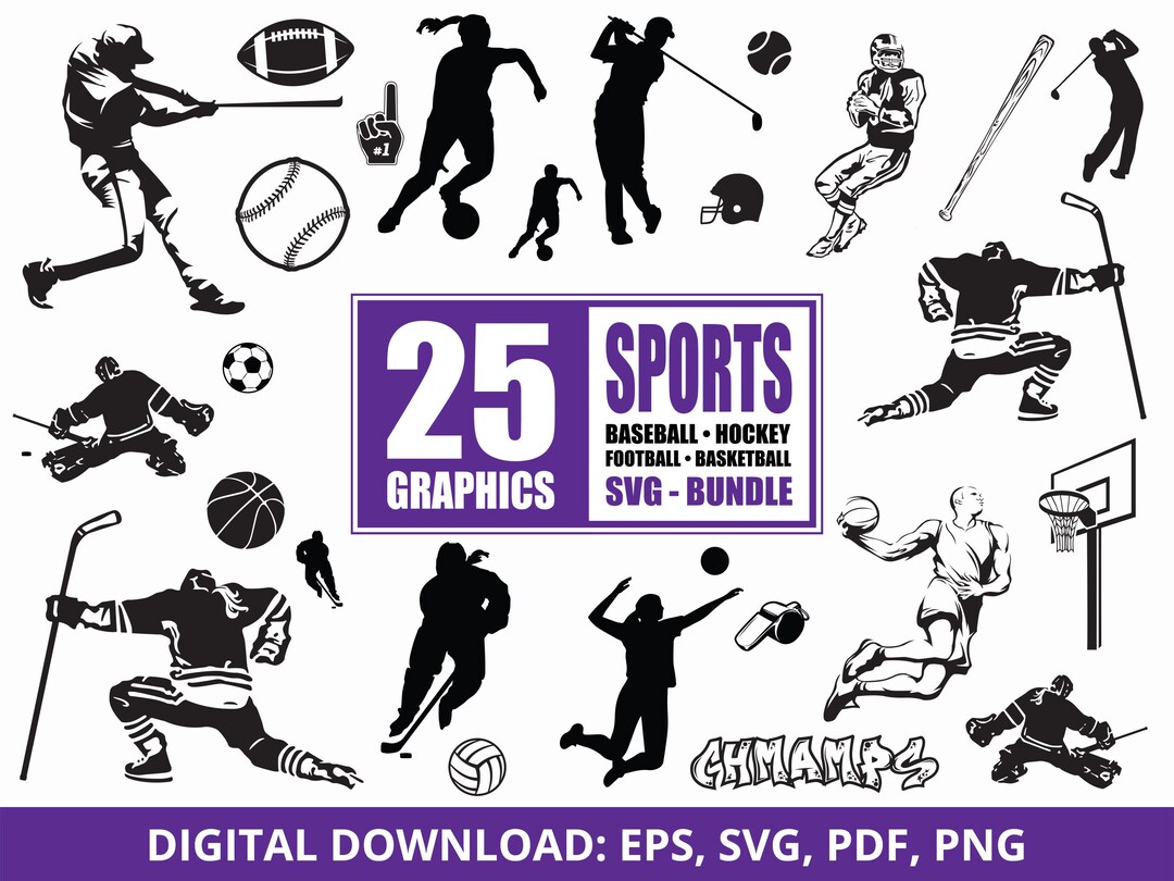 25 Sports Graphics SVG Bundle / Baseball Svg / Hockey Svg / Football ...
