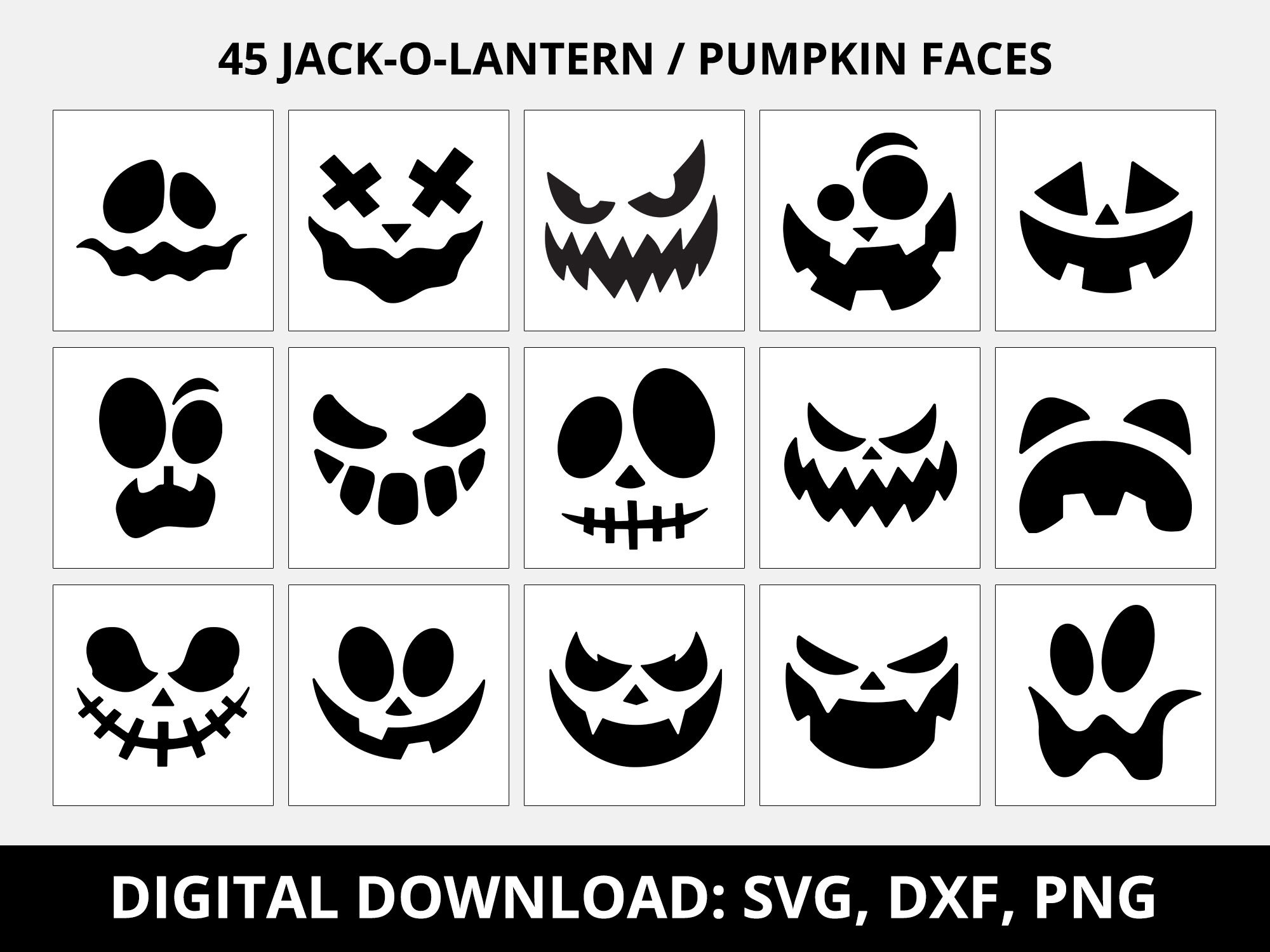 45 Halloween Pumpkin Faces Bundle, Jack-o-lantern Faces, Scary Faces ...