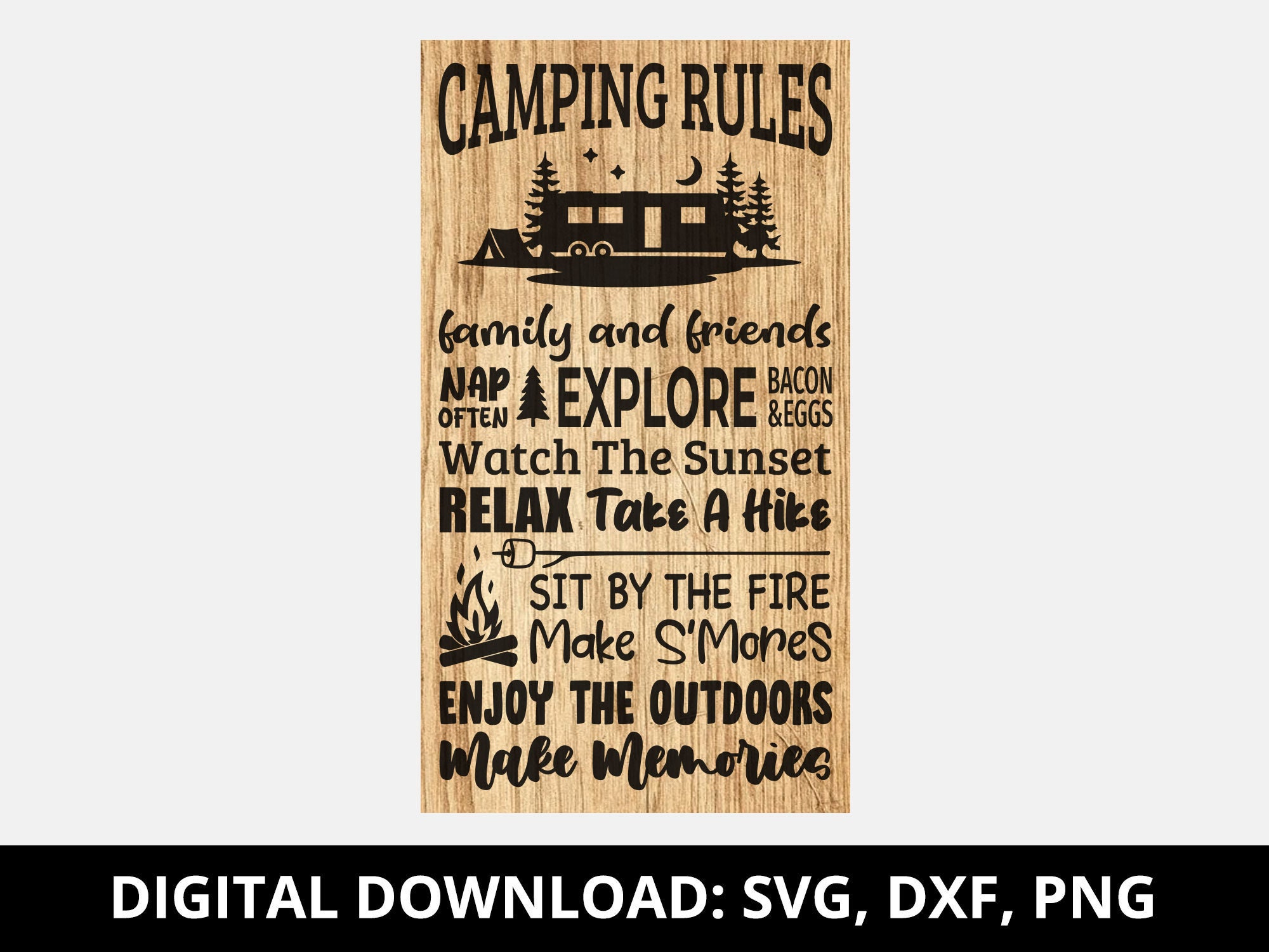 Camping Rules Sign / Camping Sign / Campsite - SVG, DXF & PNG Files for ...