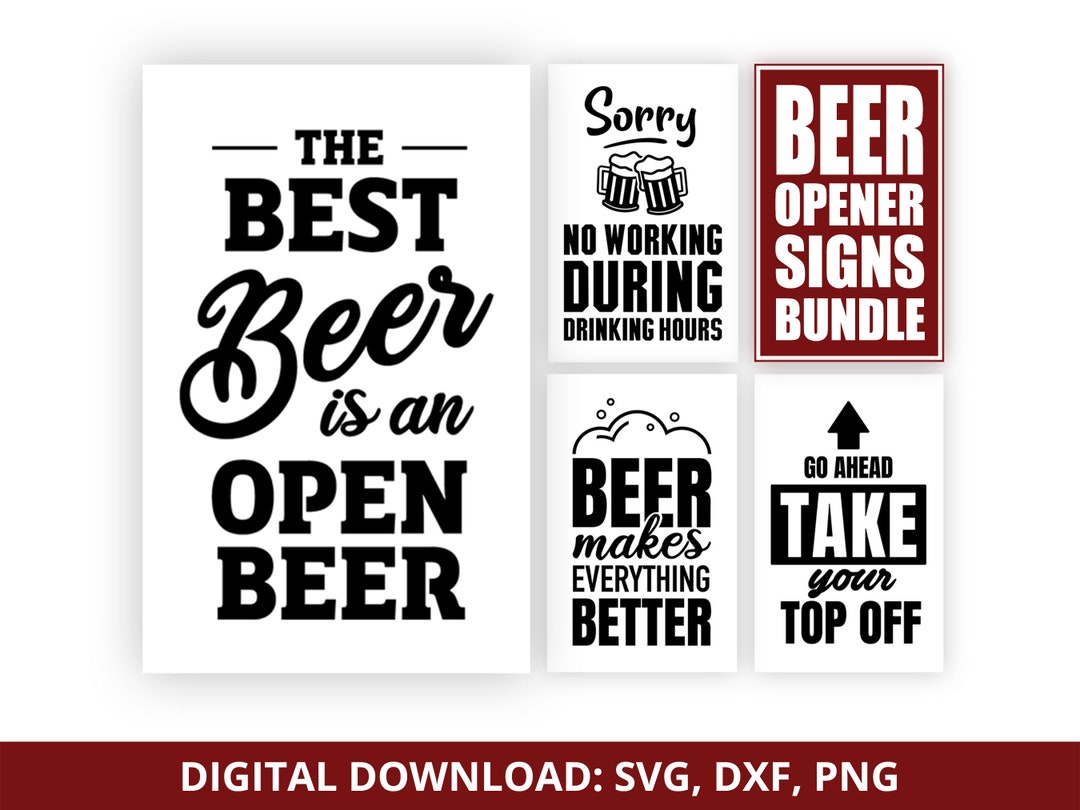 4 Beer Opener Signs Bundle - SVG, DXF & PNG Files for Wood, Laser, Cut ...
