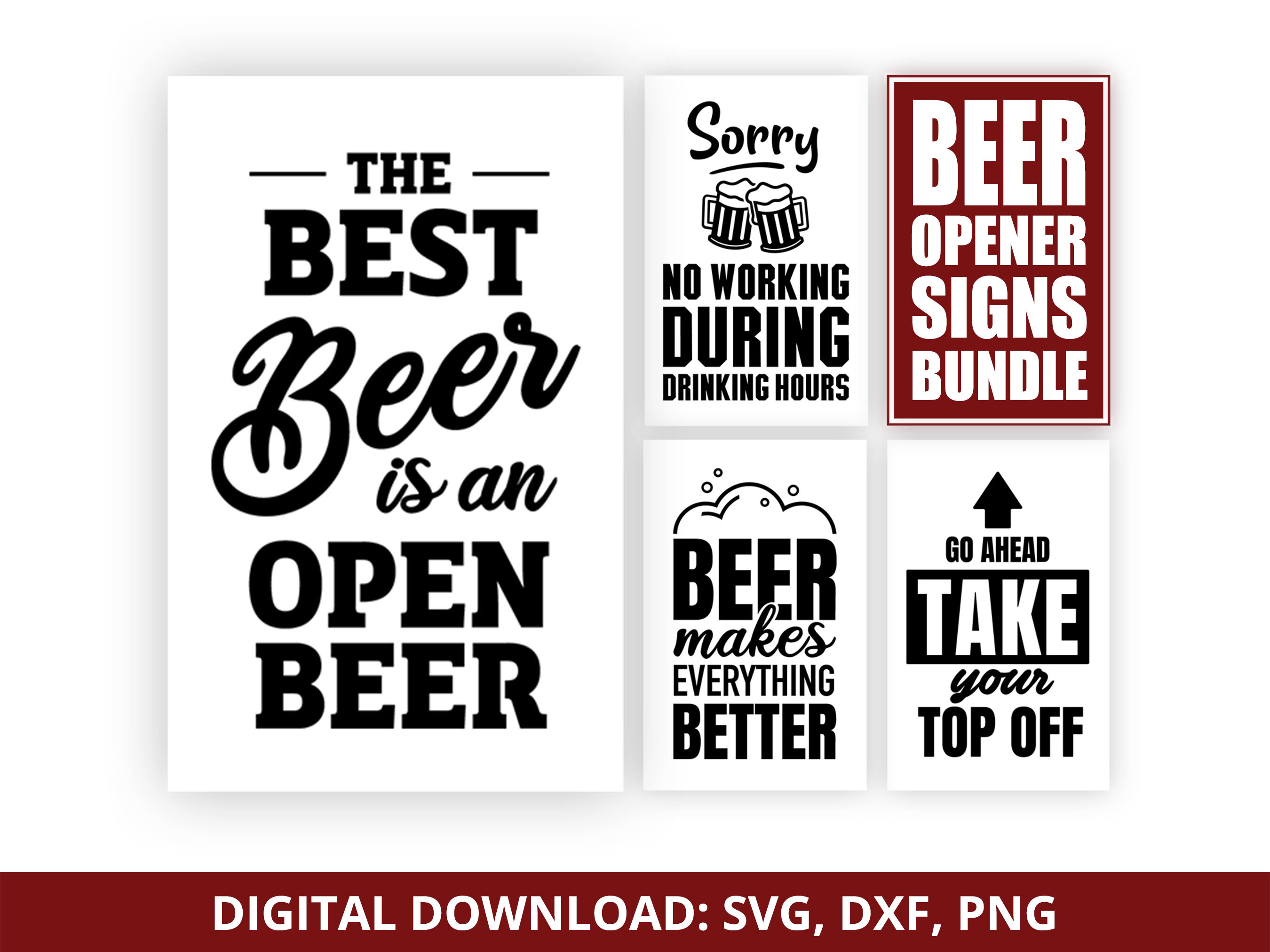 4 Beer Opener Signs Bundle - SVG, DXF & PNG Files for Wood, Laser, Cut ...