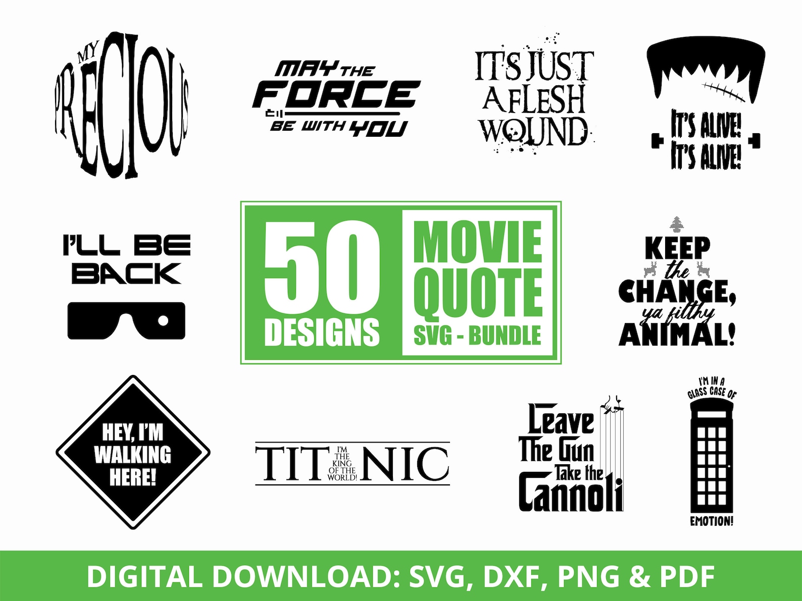 50 SVG Bundle of Unforgettable Movie Lines for Design, Bundle of ...