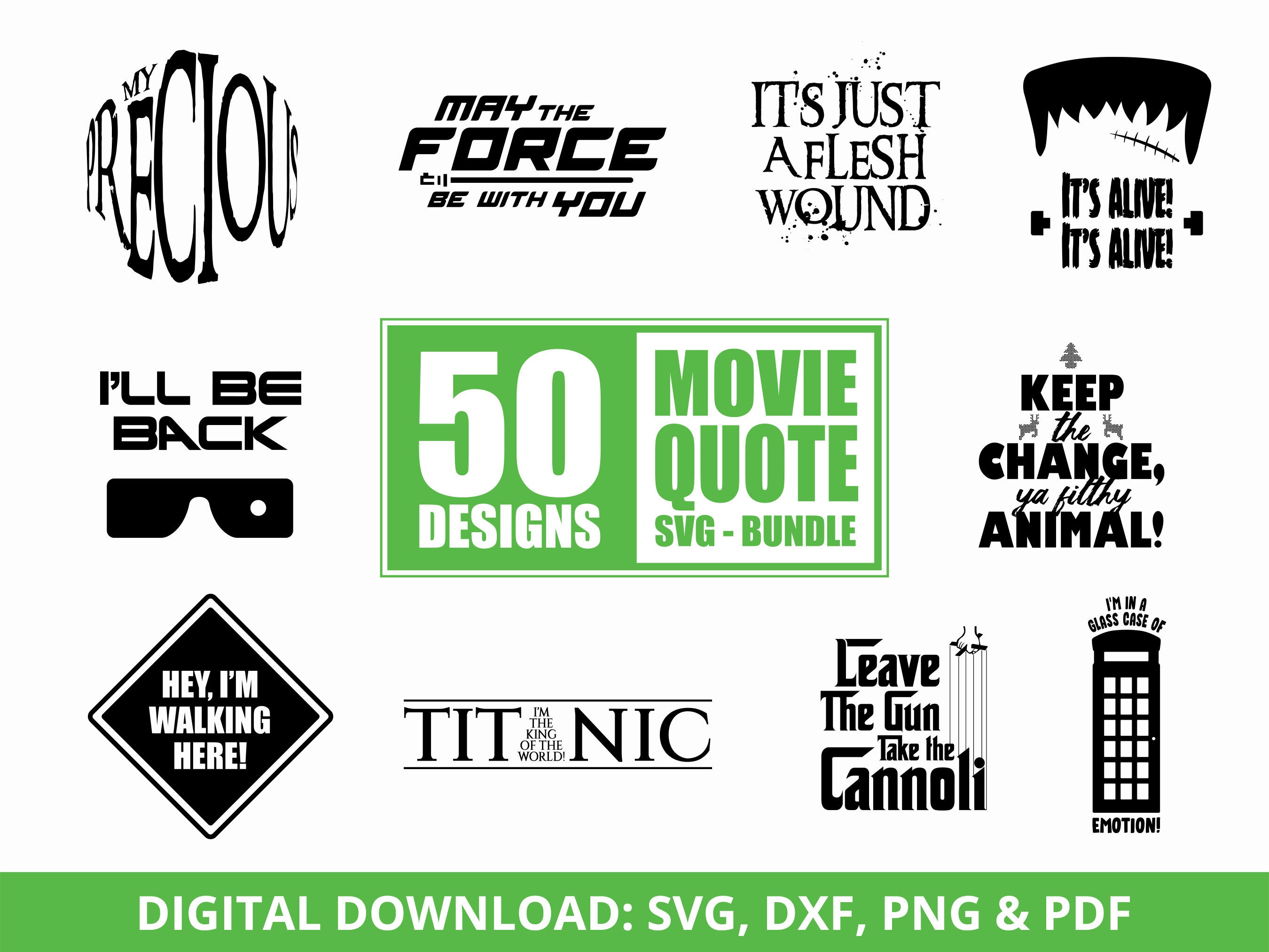 50 SVG Bundle of Unforgettable Movie Lines for Design, Bundle of ...