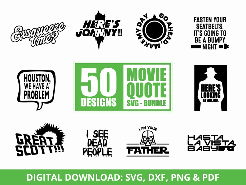 50 SVG Bundle of Unforgettable Movie Lines for Design, Bundle of ...