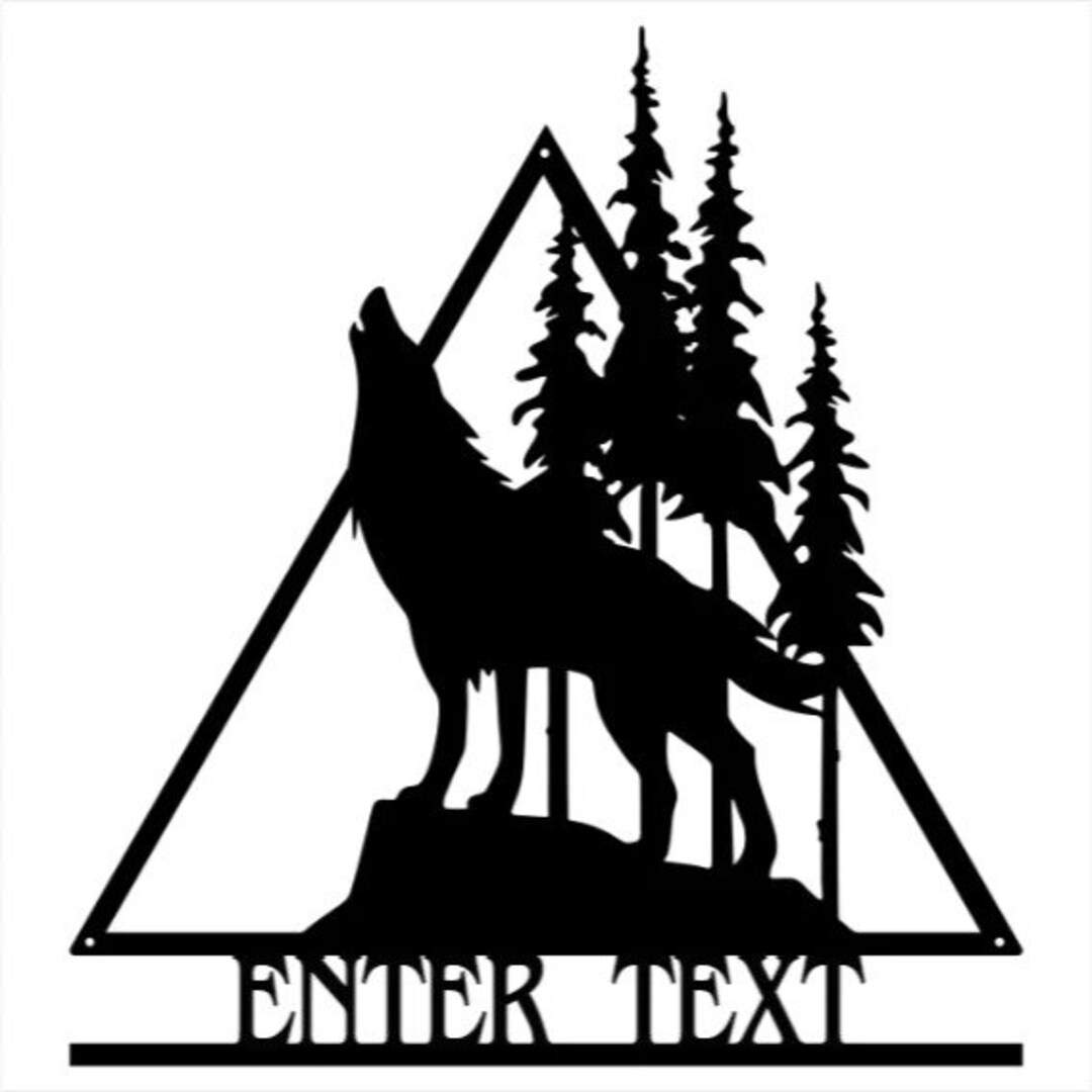 Personalized Wolf Triangle Metal Sign, Wolf Wall Art Black Metal Sign ...