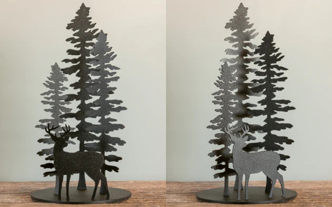 Sitka Trees With Deer Metal Wall Art, Evergreen Trees, Tree Silhouette ...