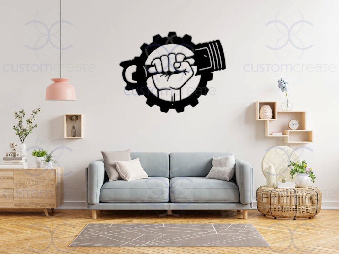 Fist and Piston Metal Wall Art, Geometric Wall Art for Workshop Decor ...