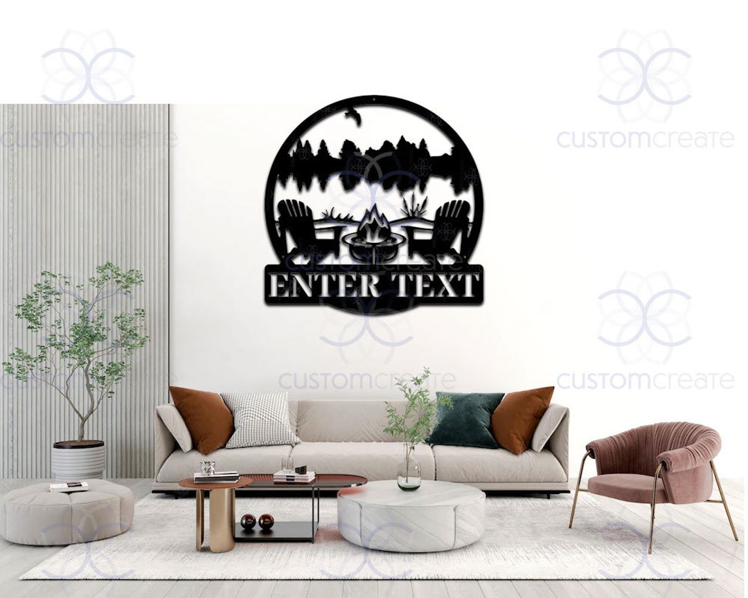 Firepit With Chairs Metal Name Sign, Personalized Metal Fire Pit Sign ...