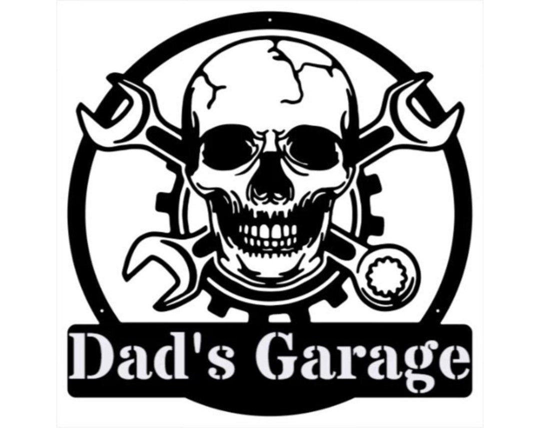 Skull Garage Metal Wall Art, Dad's Garage Metal Name Sign, Skull Wall ...