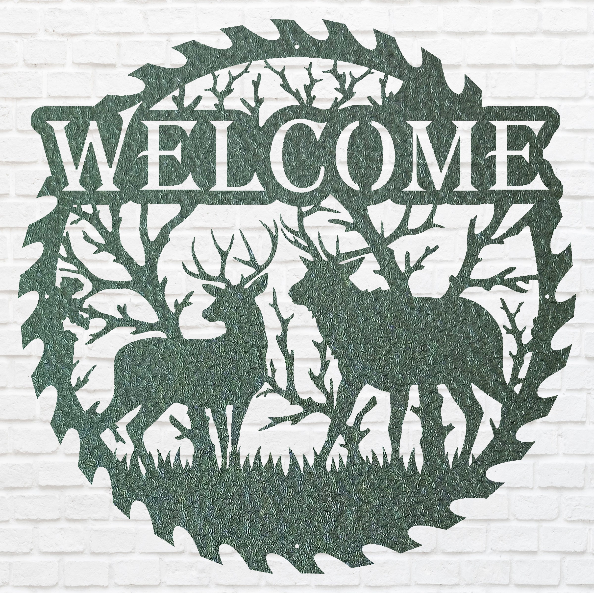 Deer Welcome Metal Sign, Deer Family Round Metal Wall Art, Laser Cut ...