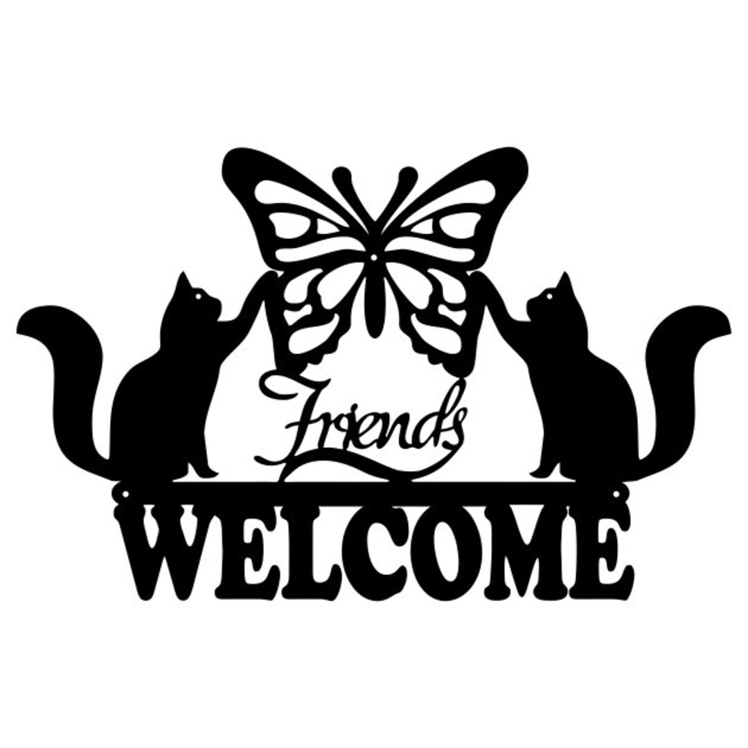Welcome Cats Metal Wall Art, Butterfly Wall Art, Cat Welcome Sign ...