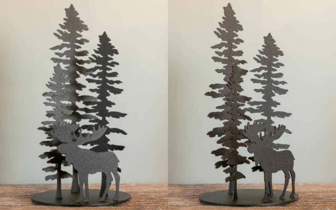 Sitka Trees With Moose Metal Wall Sign, Laser Cut Metal Tree Wall Art ...