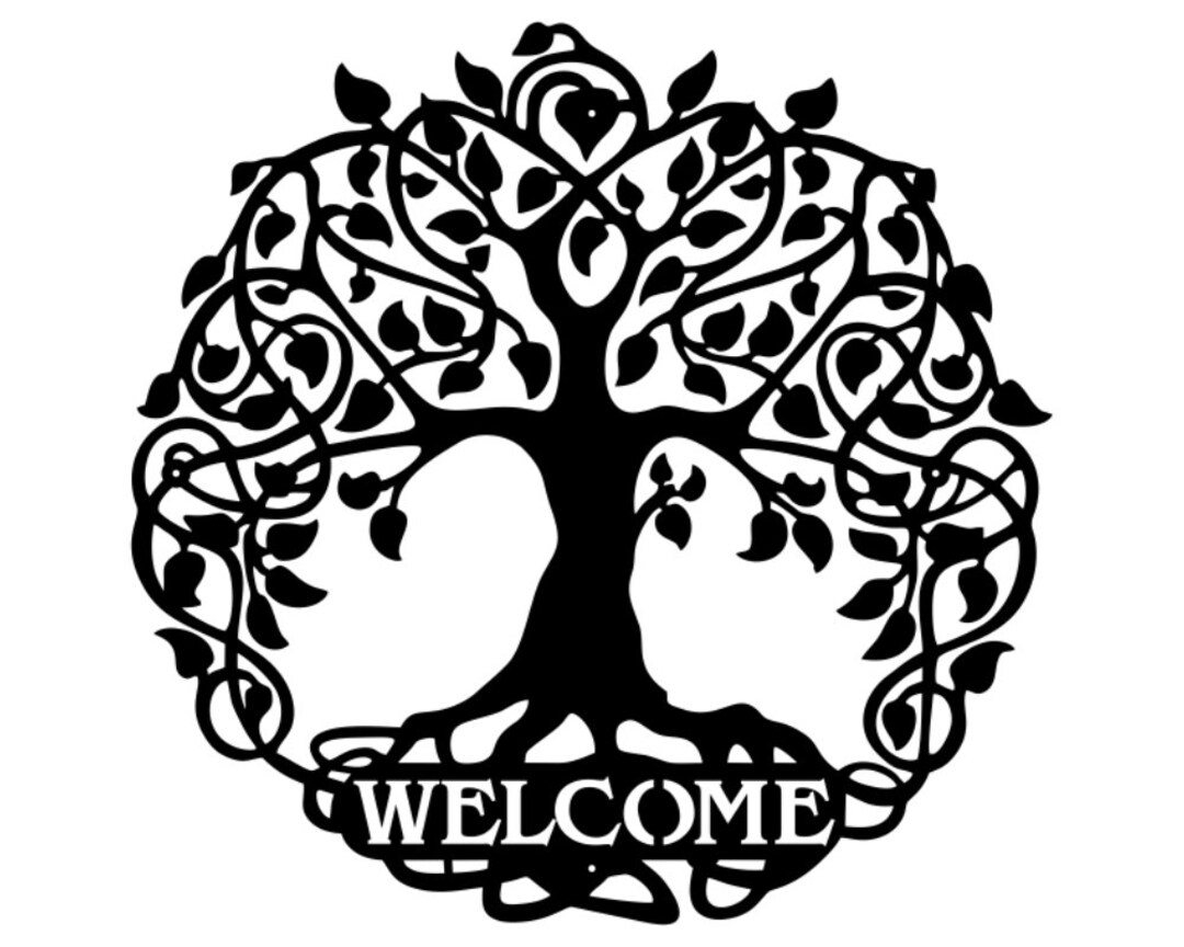 Tree of Life Welcome Sign Monogram Metal Wall Art, Outdoor Metal Sign ...