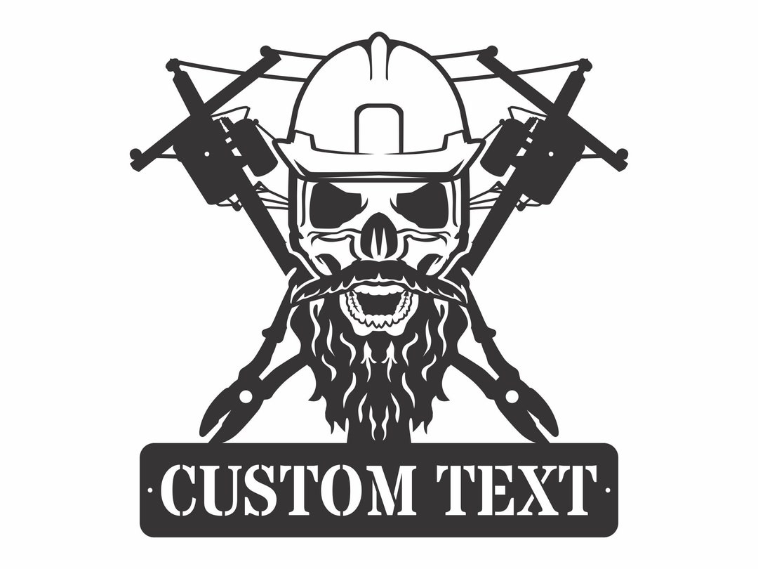 Custom Lineman Name Sign, Skull Metal Wall Art, Personalized Lineman ...