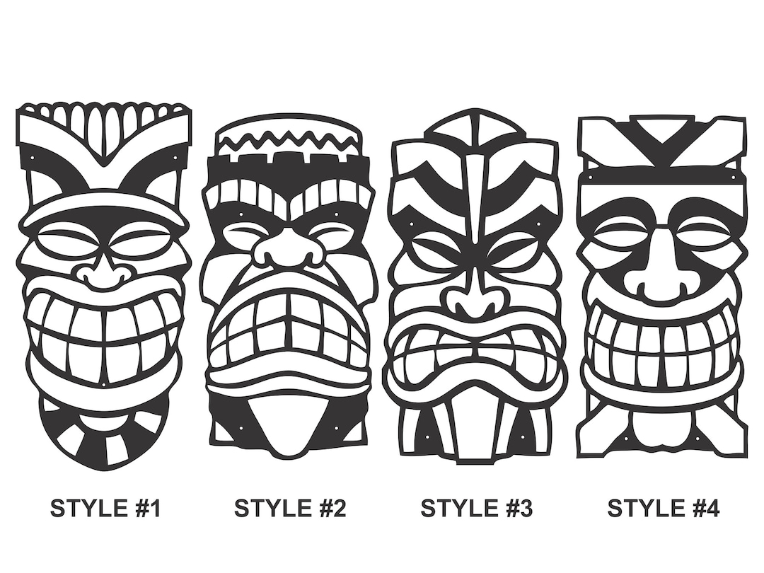 Tiki Hut Masks Metal Sign Set of 4, Tiki Decor Outdoor Metal Art, Tiki ...