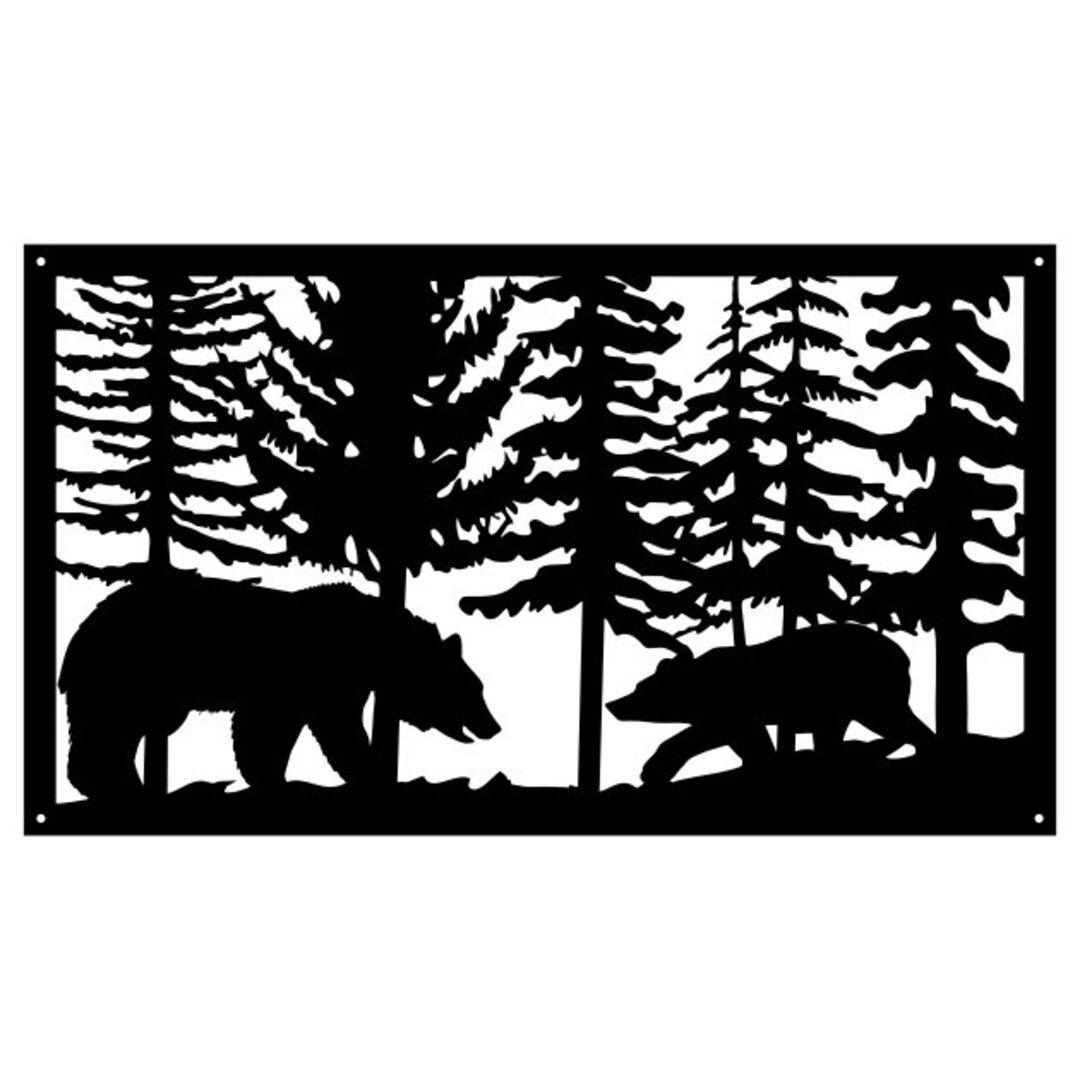Two Bears Metal Wall Art, Bear Wild Forest Wall Decor, Animals Wall Art ...
