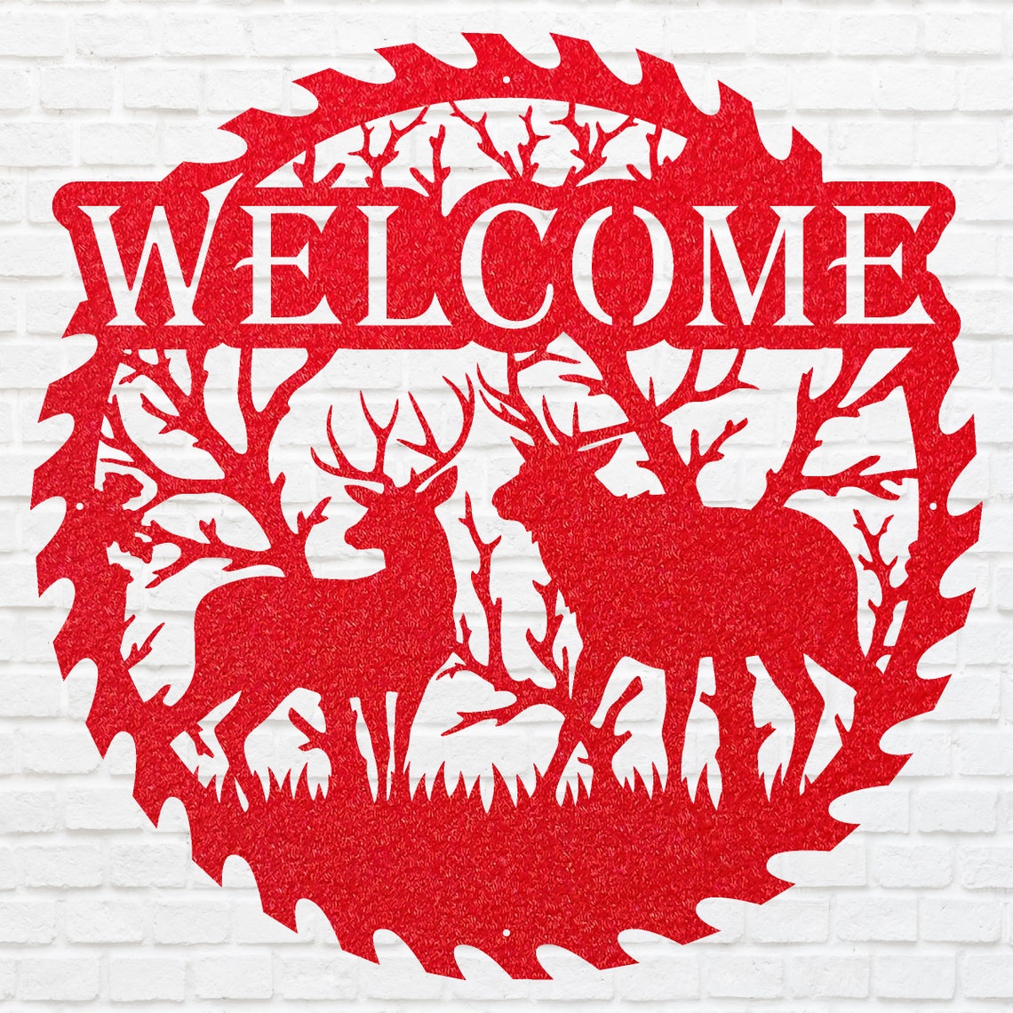 Deer Welcome Metal Sign, Deer Family Round Metal Wall Art, Laser Cut ...