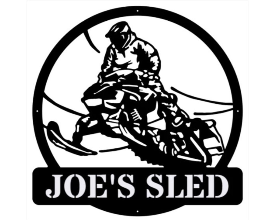 Snowmobiler Metal Wall Art, Joe's Sled Metal Name Sign, Snowmobile Sign ...