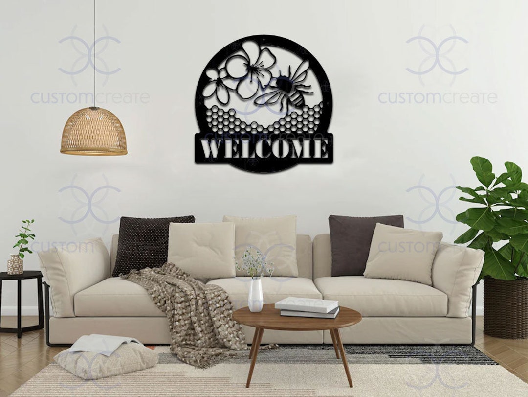 Bees Welcome Metal Sign, Honey Bee Decor, Entryway Wall Decor, Bee Home ...