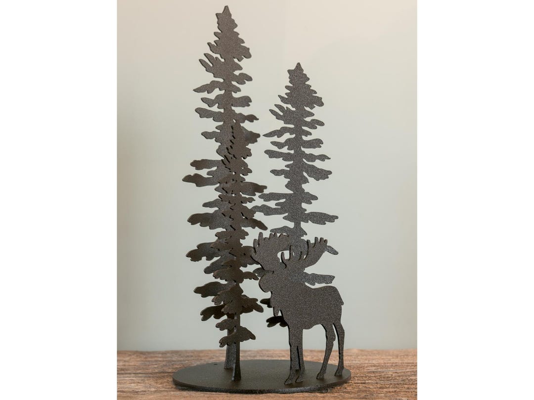 Sitka Trees With Moose Metal Wall Sign, Laser Cut Metal Tree Wall Art ...