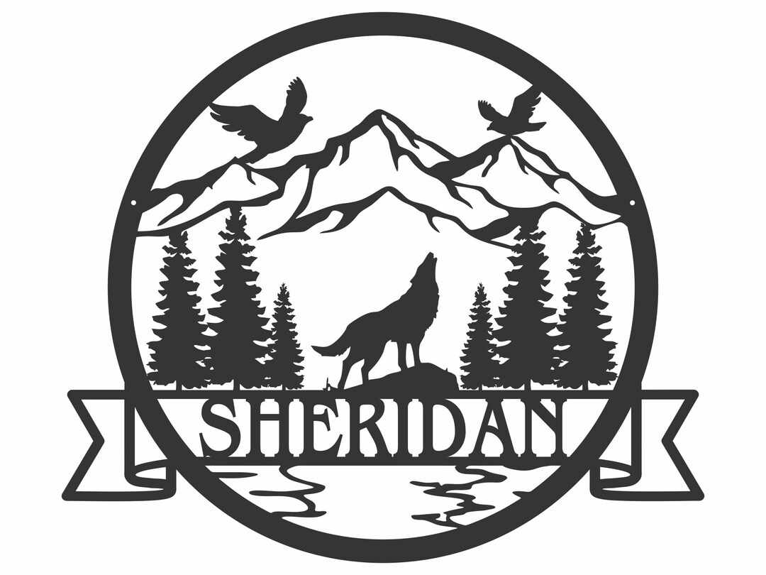 Custom Howling Wolf Wall Art Metal Name Sign, Outdoor Mountain Metal ...