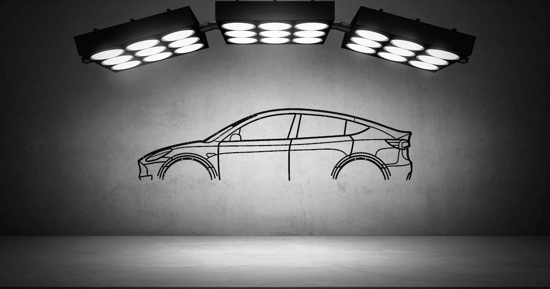 Tesla Model Y Metal Wall Art, Geometric Wall Art Above Bed Decor, Tesla ...