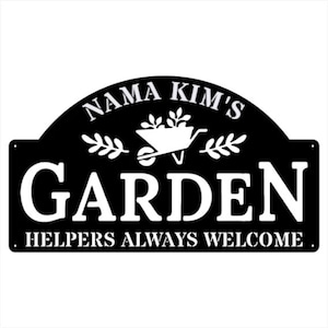 Garden Helpers Always Welcome Metal Sign, Garden Wall Art Custom Name ...