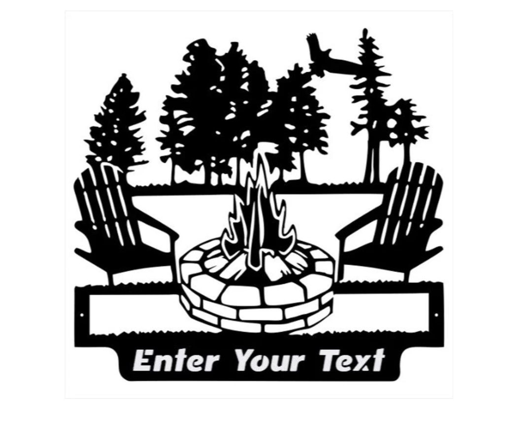 Firepit With Chairs Metal Sign, Custom Metal Name Sign, Modern Metal ...