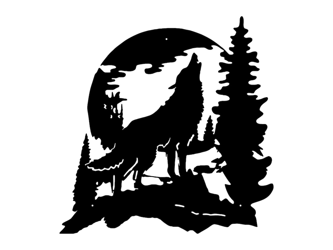Howling Wolf Wall Art, Metal Animal Wall Art, Wolf Howling at Moon ...