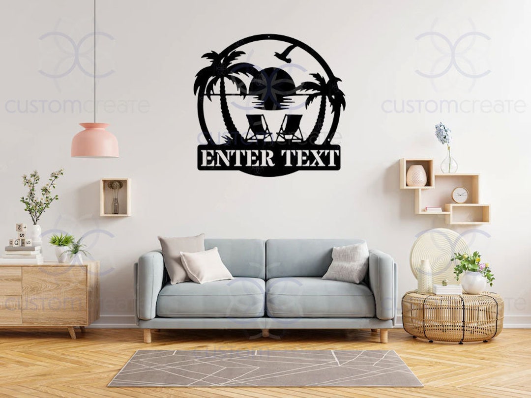 Palm Trees With Sunset Metal Sign, Custom Metal Name Sign Palm Tree ...