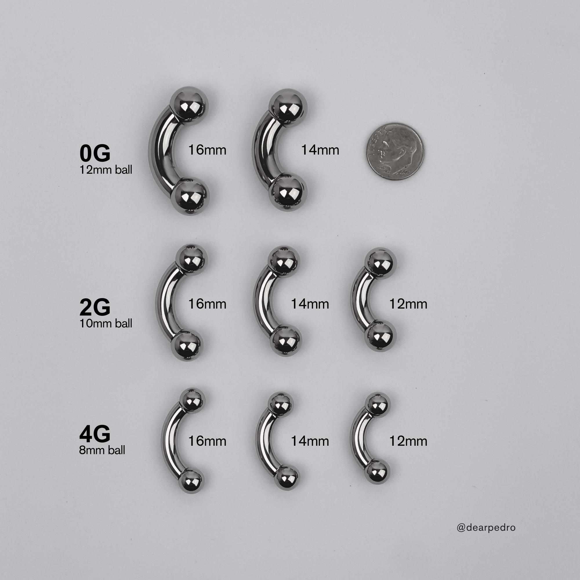 12G 10G 8G 6G 4G 2G 0G Titanium Curved Barbell | Internally Threaded ...