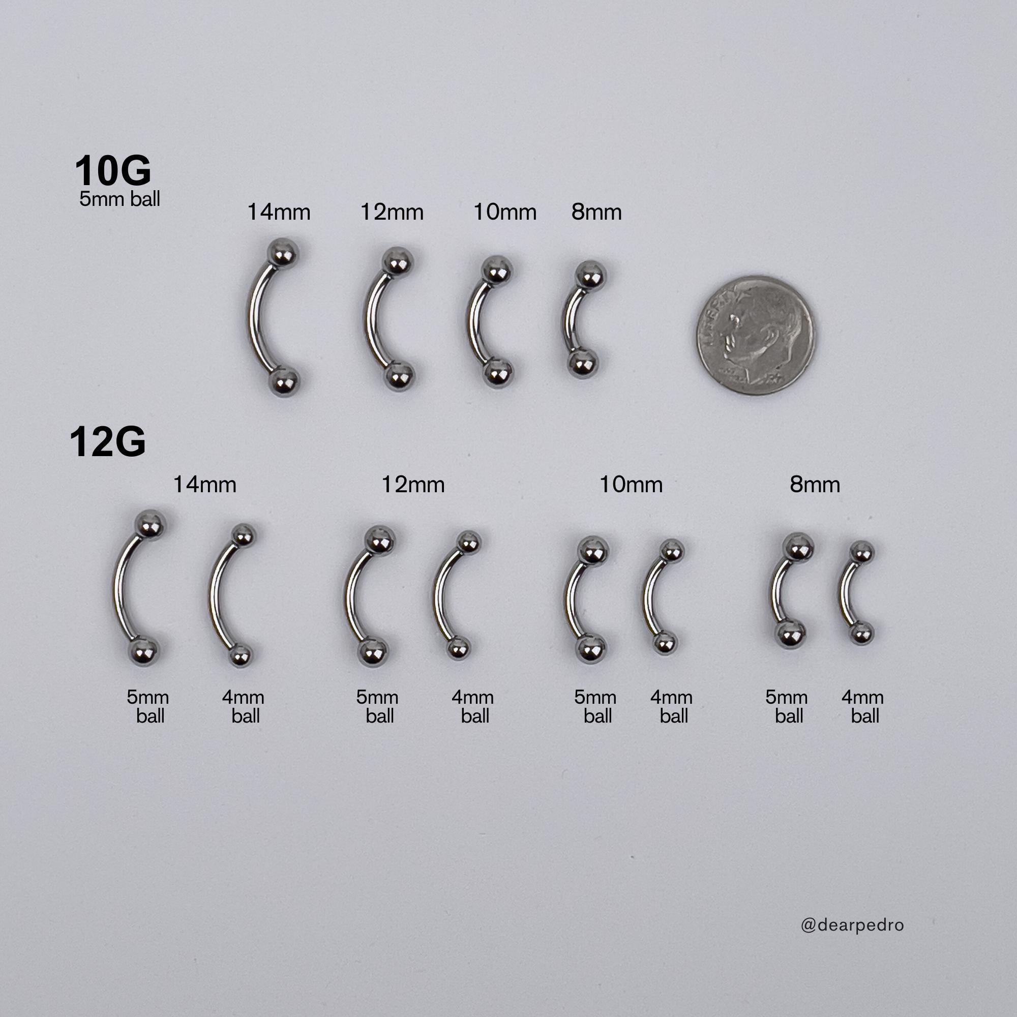 12G 10G 8G 6G 4G 2G 0G Titanium Curved Barbell | Internally Threaded ...