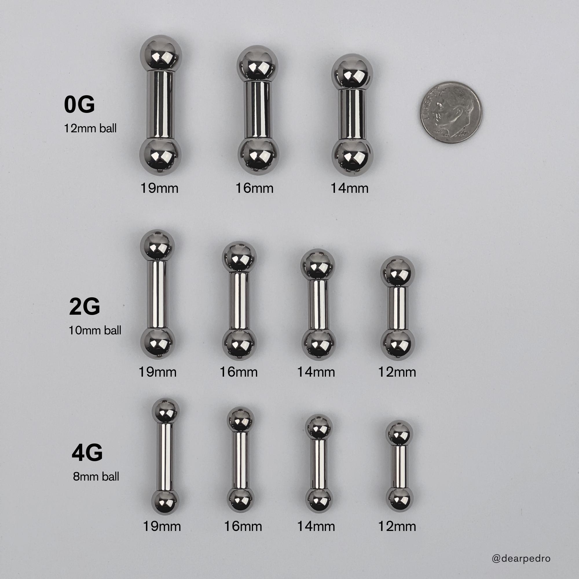 12G 10G 8G 6G 4G 2G 0G Titanium Straight Industrial Barbell ...