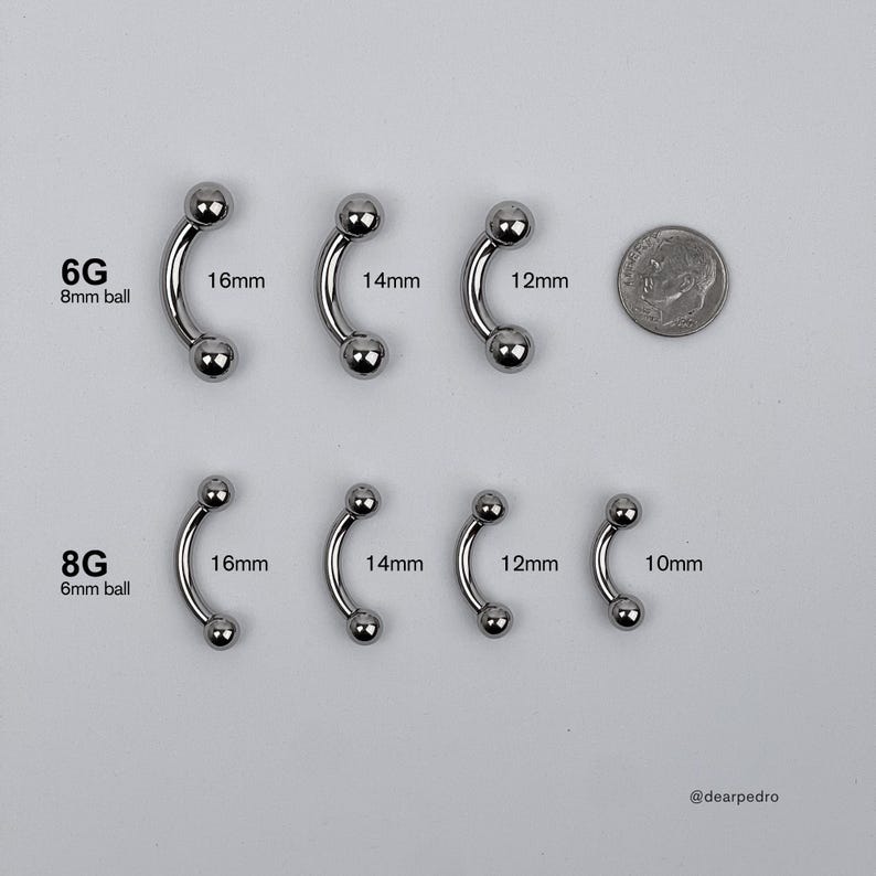 12G 10G 8G 6G 4G 2G 0G Titanium Curved Barbell | Internally Threaded ...