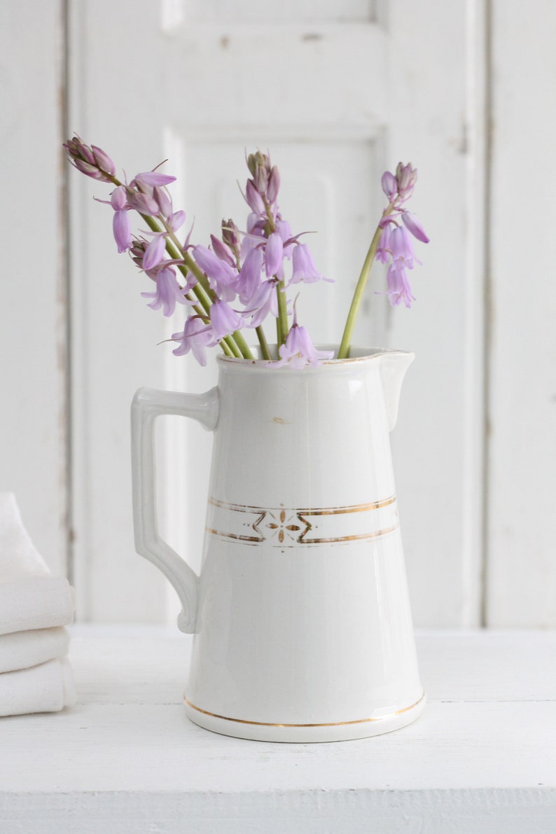 1800s Antique Medium Size Pitcher W Gilded Decor, French White ...