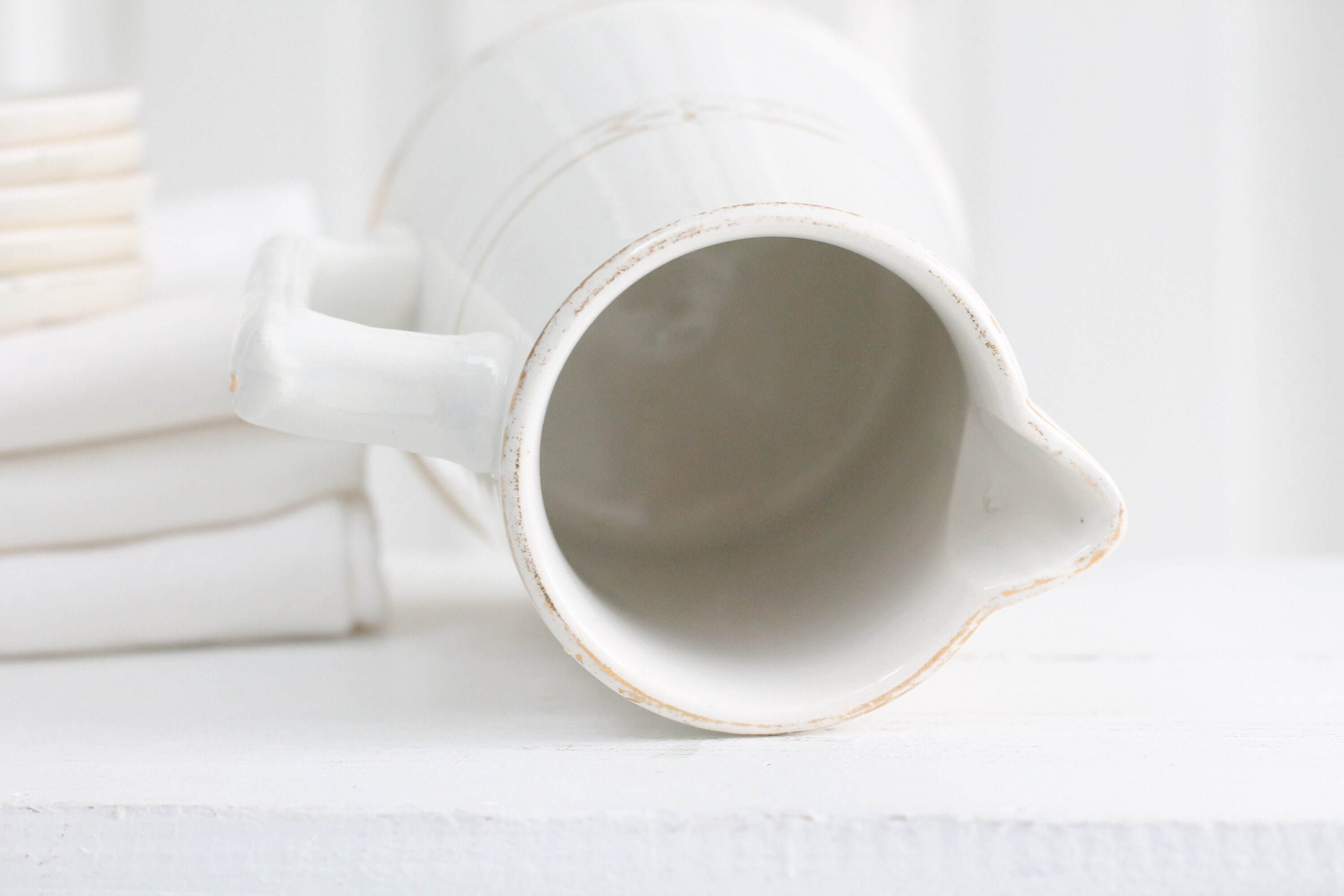 1800s Antique Medium Size Pitcher W Gilded Decor, French White ...