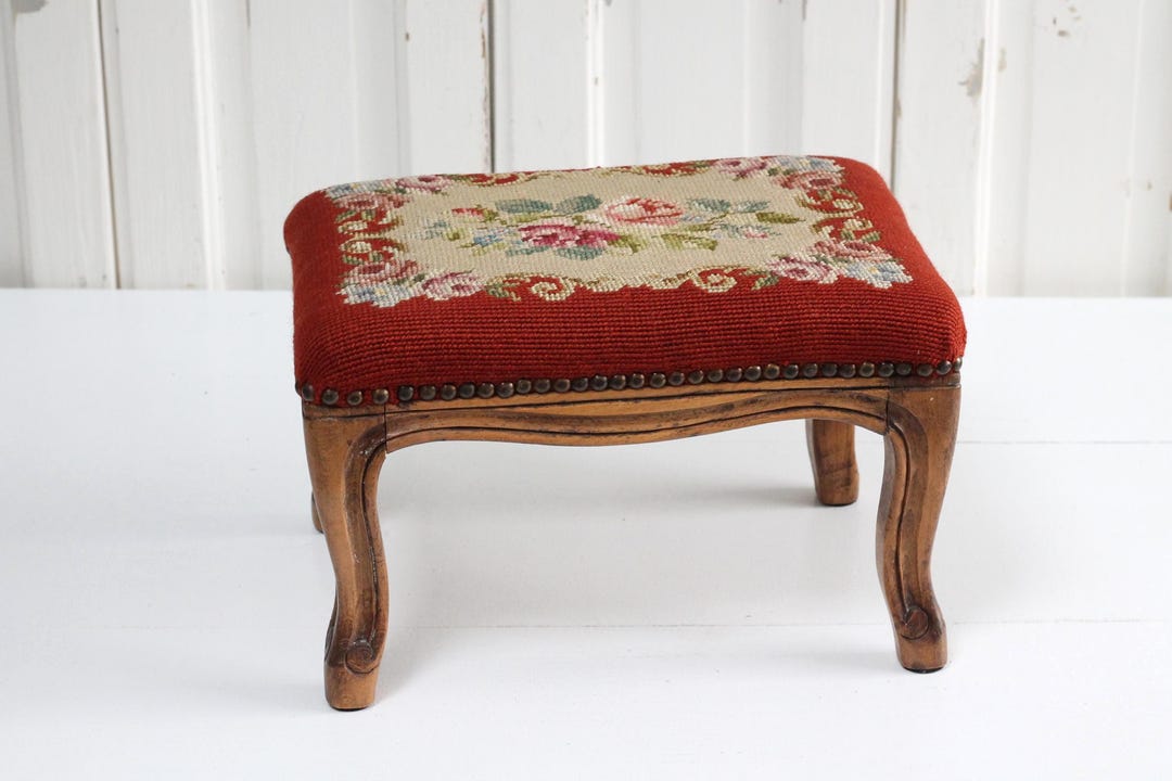 Antique Wooden Handcrafted Footstool, Vintage Rectangular Ottoman Bench ...