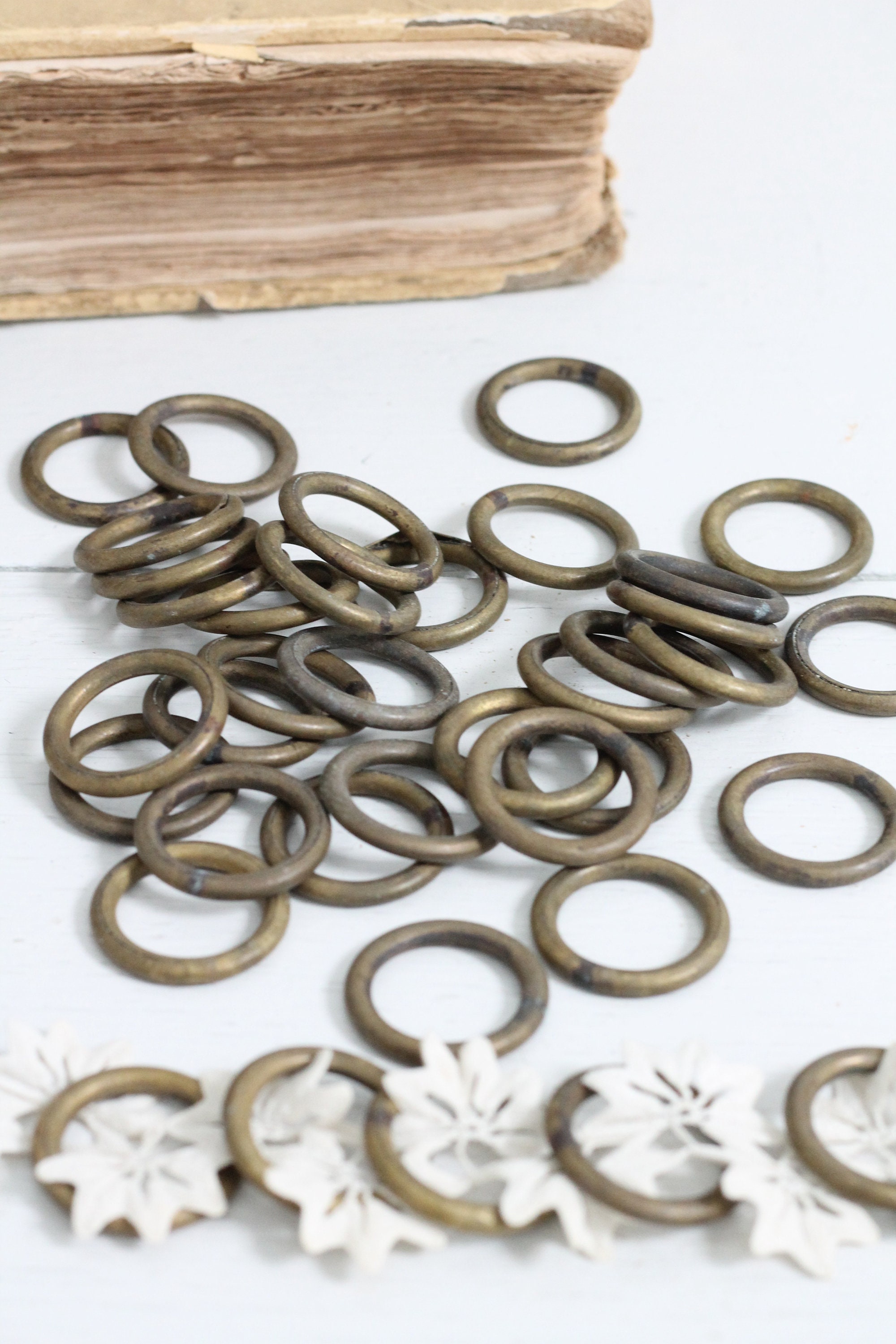 Antique French Metal Café Curtain Rings for Rod ø 2 Cm, Brass Drapery ...