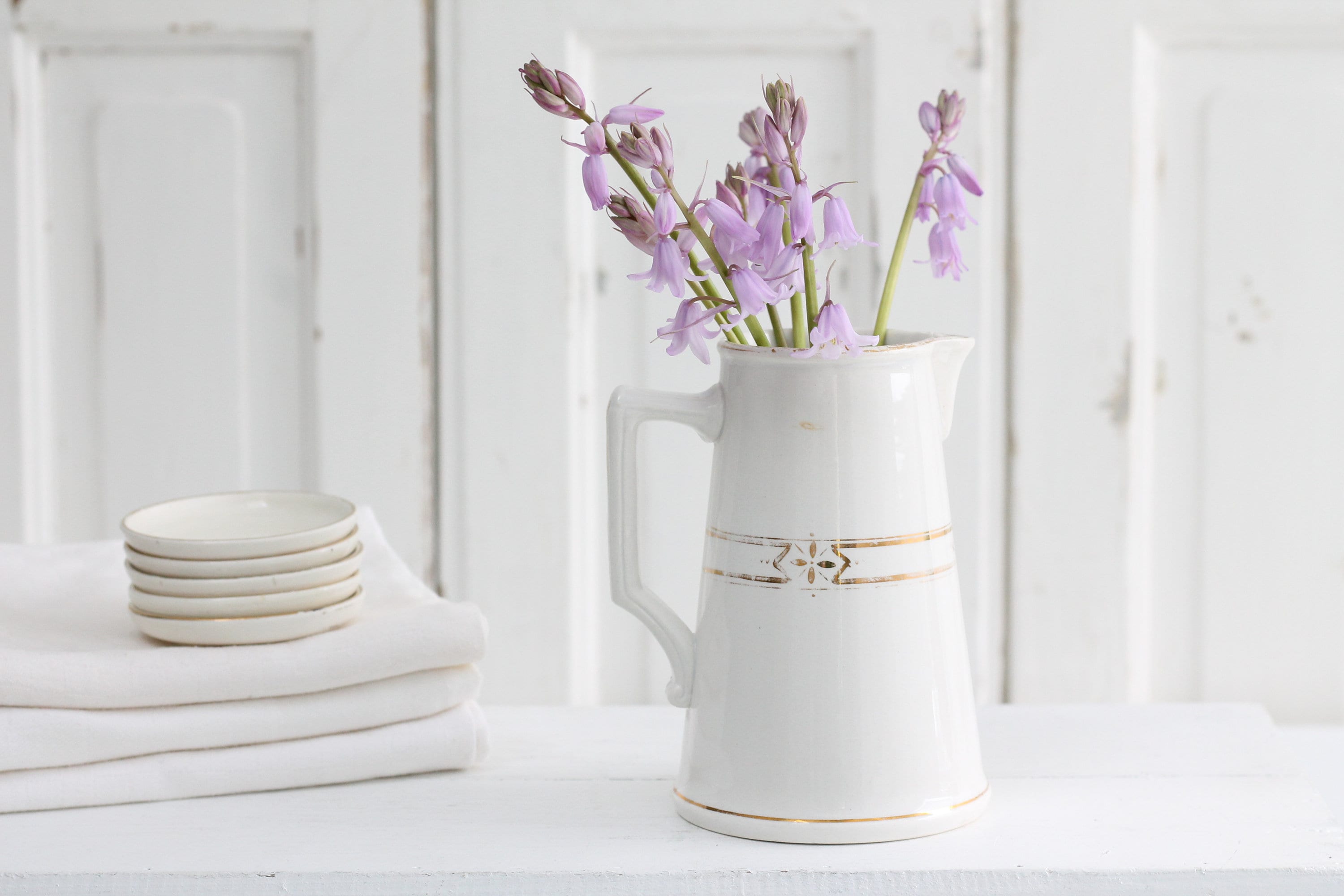 1800s Antique Medium Size Pitcher W Gilded Decor, French White ...