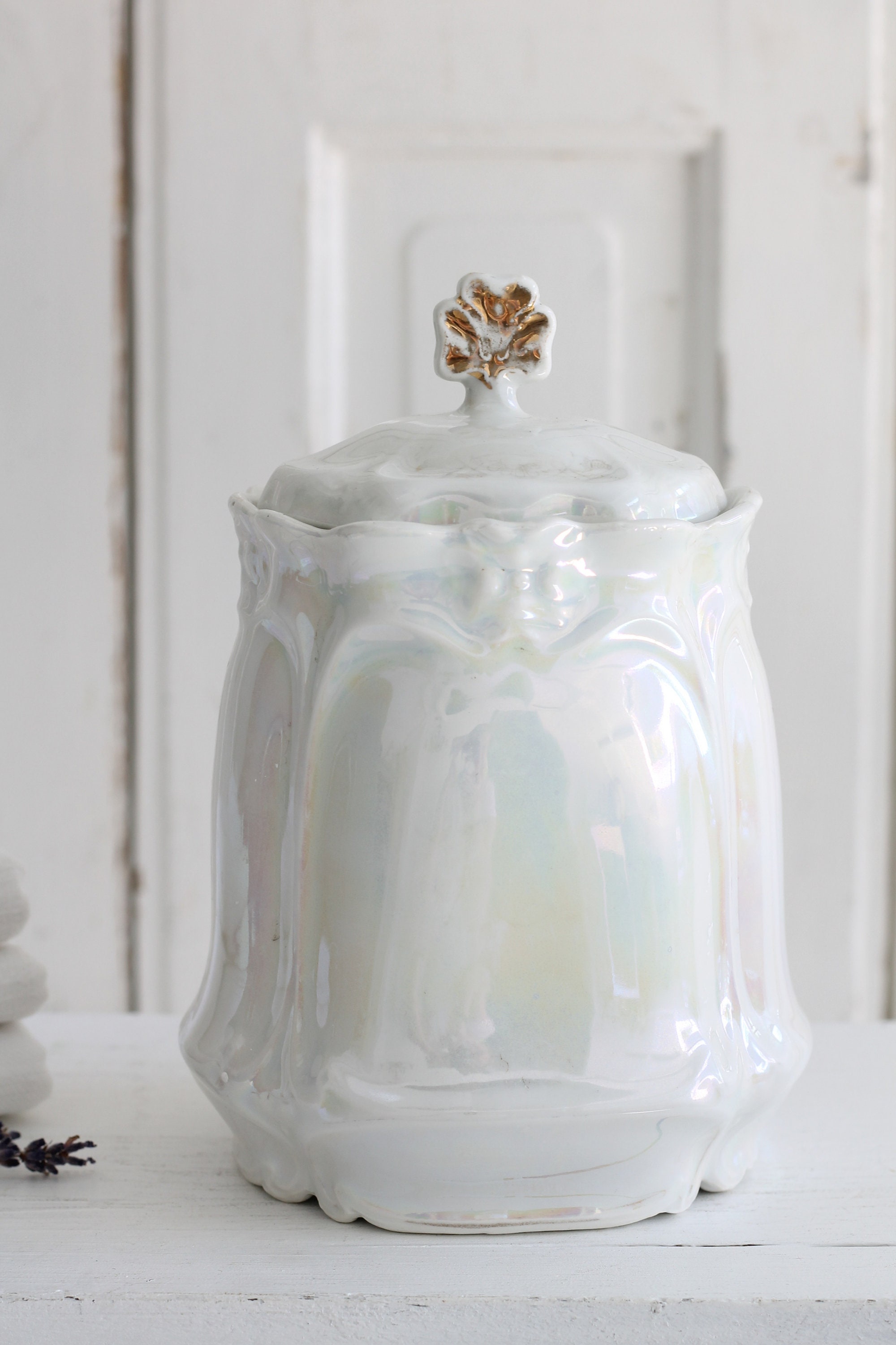 Antique Porcelain Iridescent Glaze Storage Jar, Victorian Ceramic ...