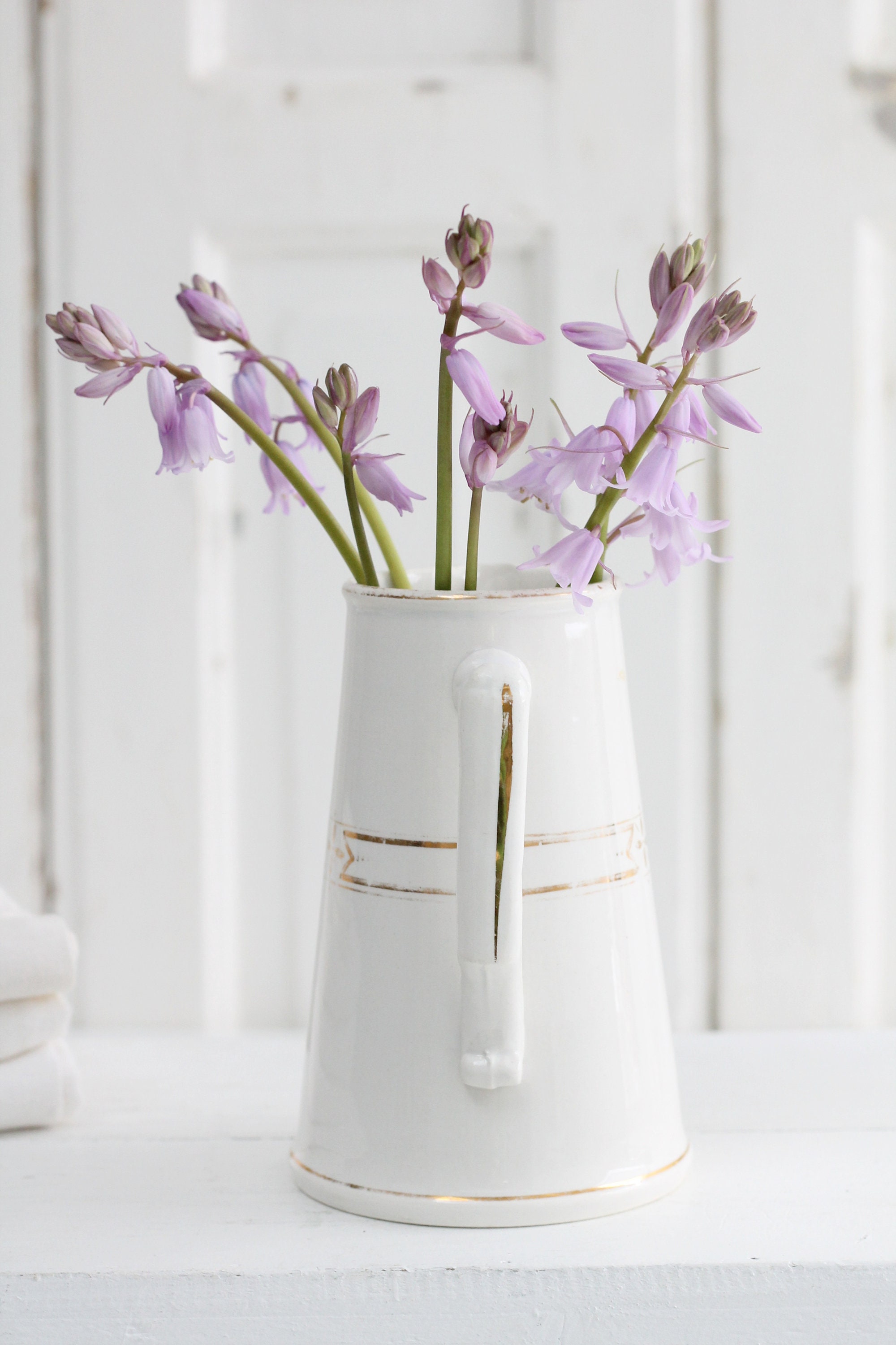 1800s Antique Medium Size Pitcher W Gilded Decor, French White ...
