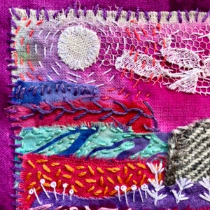 Mini Textile Art Glowing Fuchsia Moon Embroidery Art - Etsy