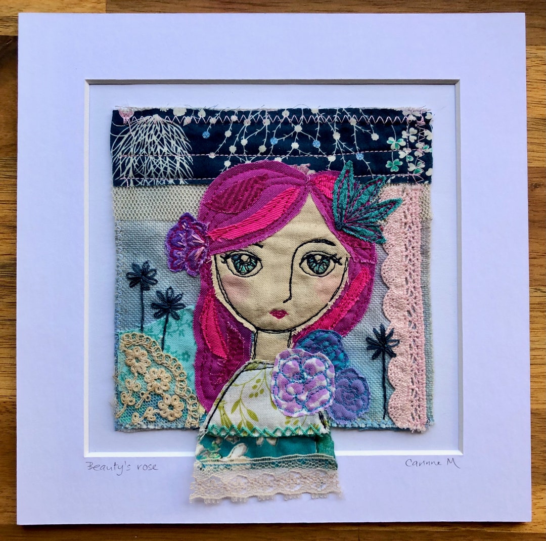 Textile Fabric Art - Beauty's Rose - Textile Art Portrait - Etsy