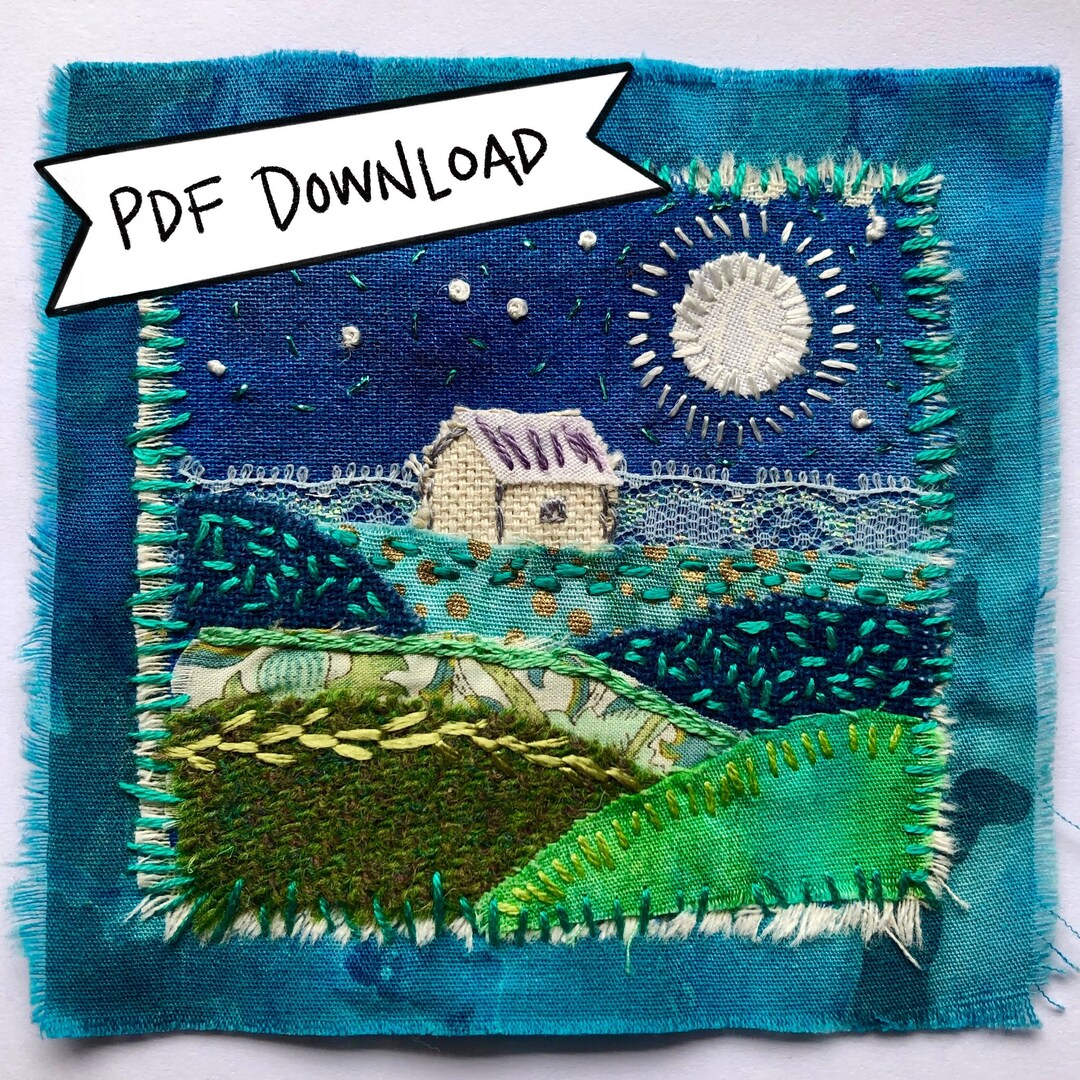 Miniature Landscape Pattern #1: Moonlit Cottage – Beginner Embroidery ...
